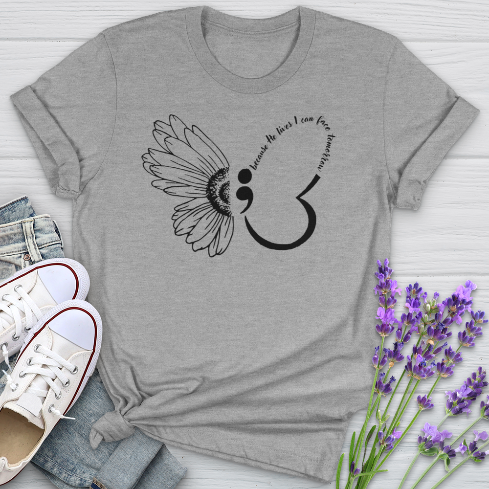 Because He Lives Semicolon Softstyle Tee – Christian Lifestyle Collections