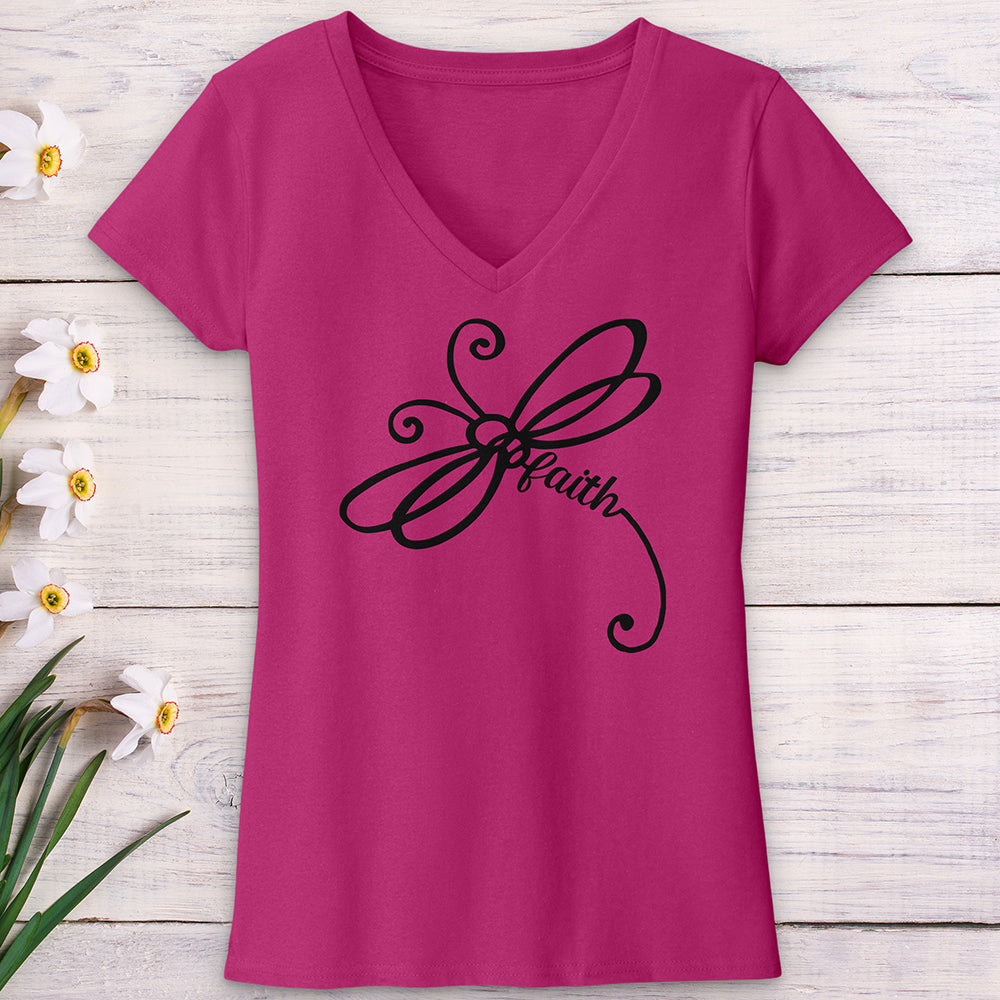 Faith Dragonfly Word Art V-Neck Tee - Christian Lifestyle Collections