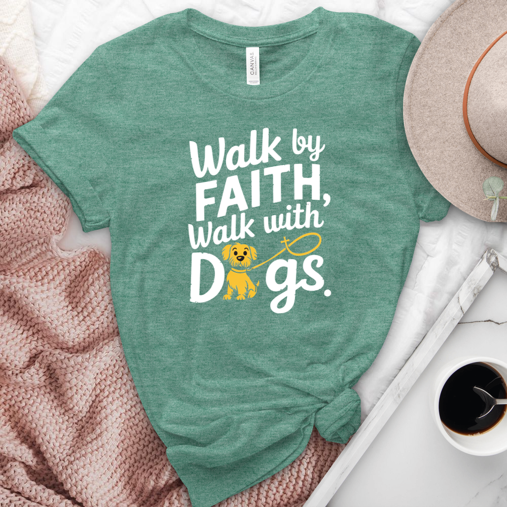 Walk By Faith Walk With Dogs Heathered Tee – Christian Lifestyle ...