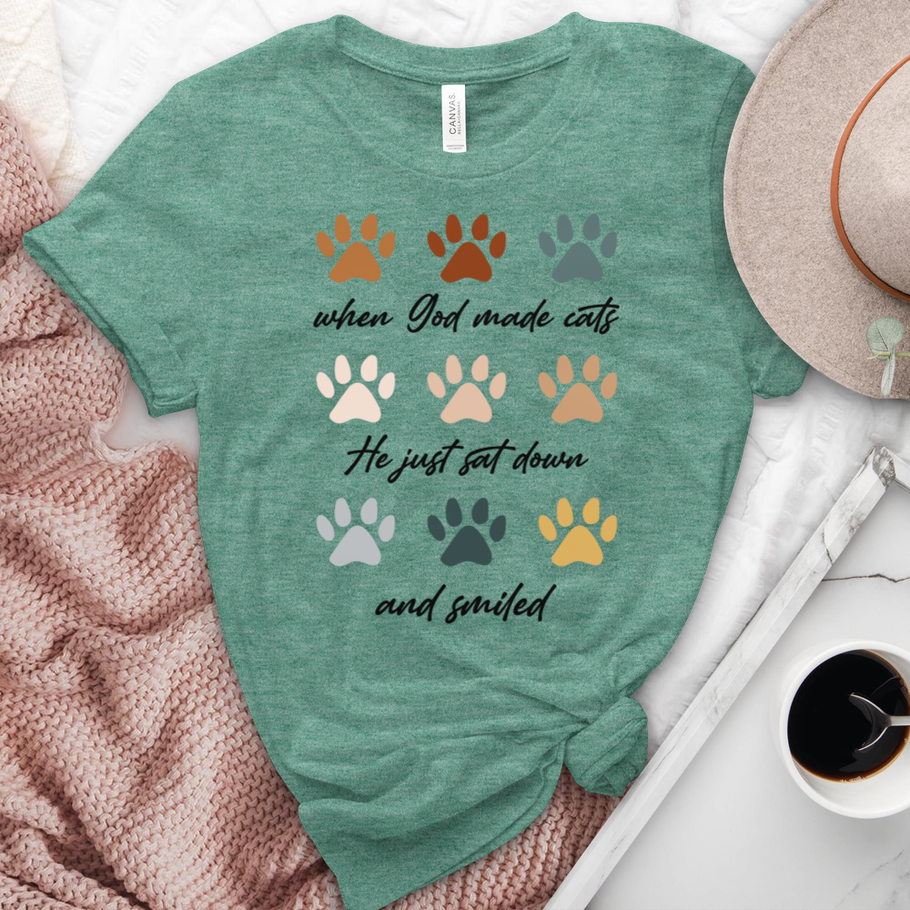 When God Created Cats Paw Prints Heathered Tee – Christian Lifestyle ...