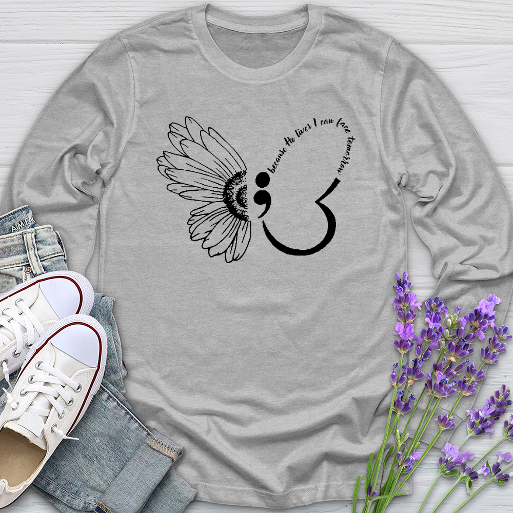 Because He Lives Semicolon Long Sleeve Tee – Christian Lifestyle ...