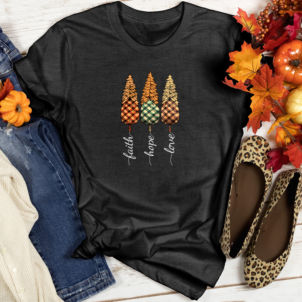 Faith Hope Love Plaid Trio Pine Trees Heathered Tee – Christian ...