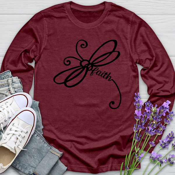 Faith Dragonfly Word Art Long Sleeve Tee - Christian Lifestyle Collections