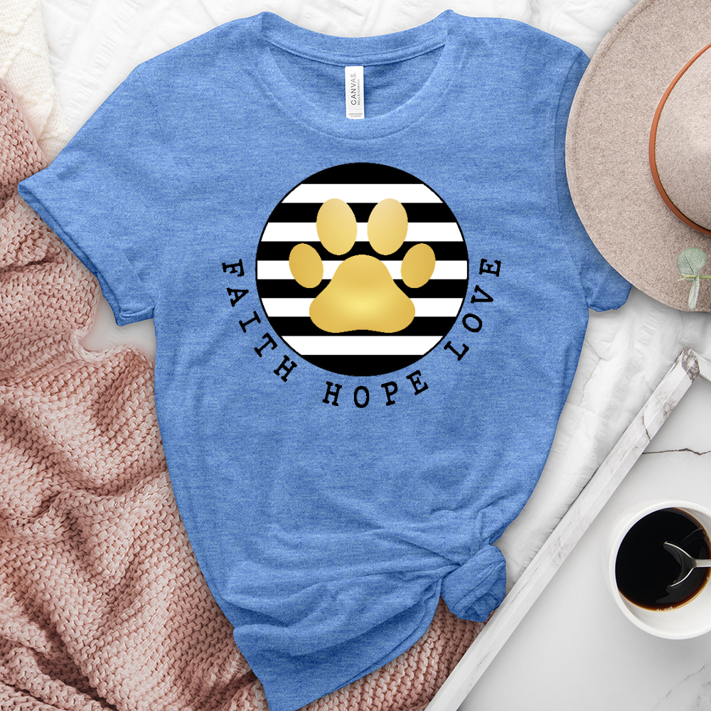 Faith Hope Love Gold Paw Print Heathered Tee – Christian Lifestyle ...